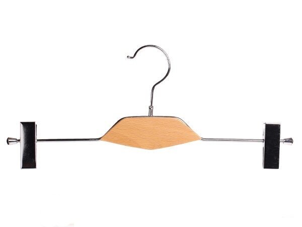 Вешалка с зажимами для брюк и юбок (хром-светлое дерево) 365mm (Упаковка 10шт)