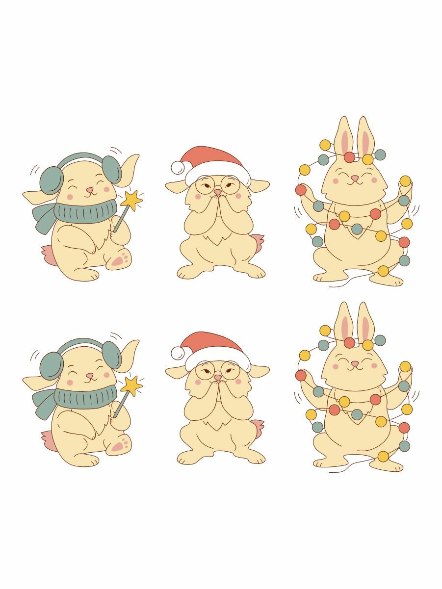 Наклейки стикеры Новогодние зайчики