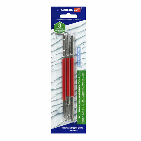 2 шт. Стеки для лепки и моделирования металлические эргономичные, набор 3 шт, BRAUBERG ART, 271167