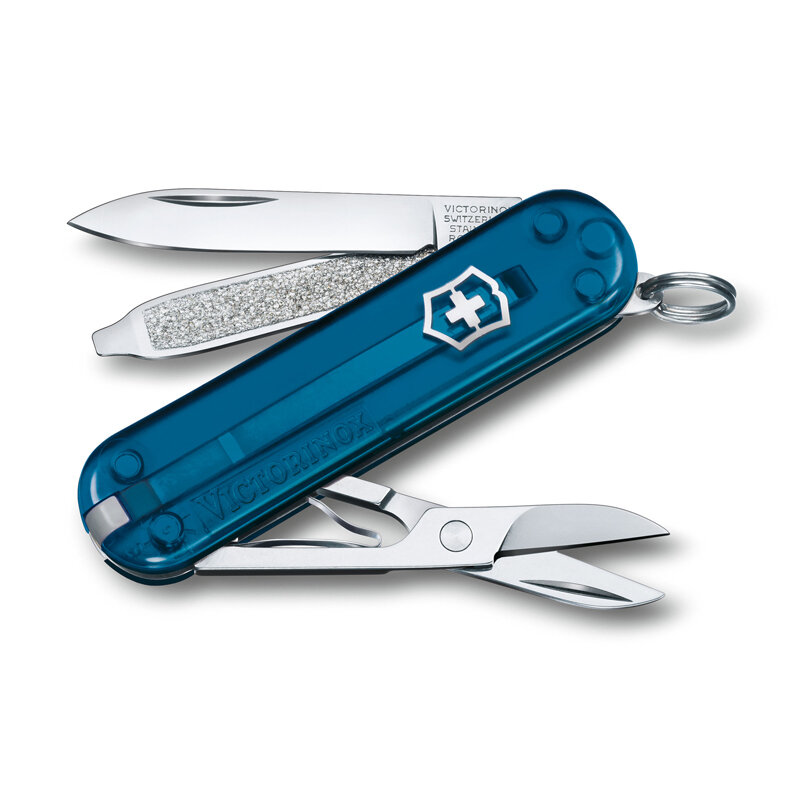 Нож-брелок VICTORINOX Classic SD Colors "Sky High", 58 мм, 7 функций, полупрозрачный синий, шт