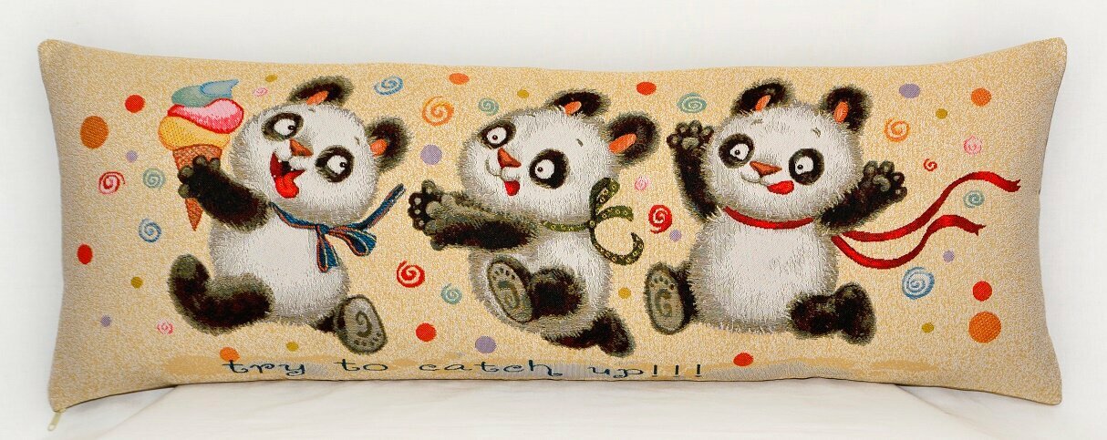 Подушка Декоративная Гобеленовая 32х85 "Мишки панды Догони" Для Интерьера