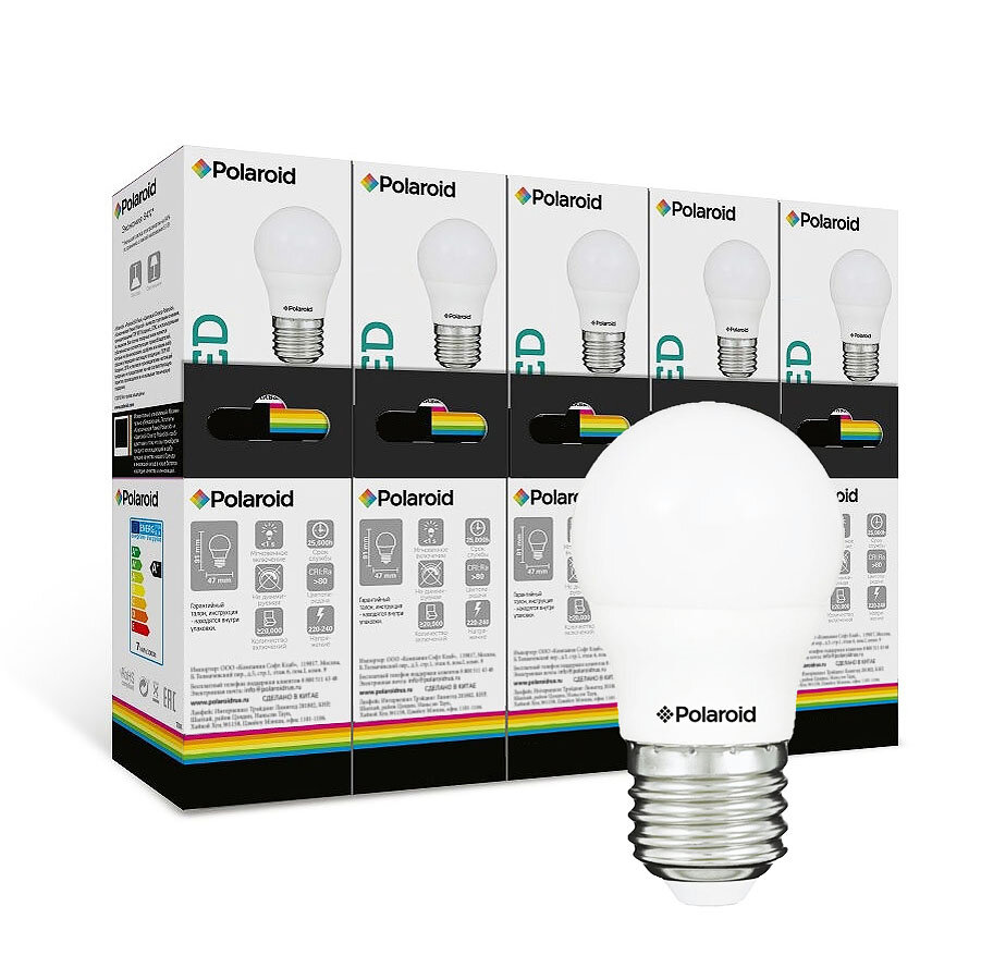 Светодиодная лампа Polaroid 220V G45 6W 4000K E27 490lm (10 шт.)