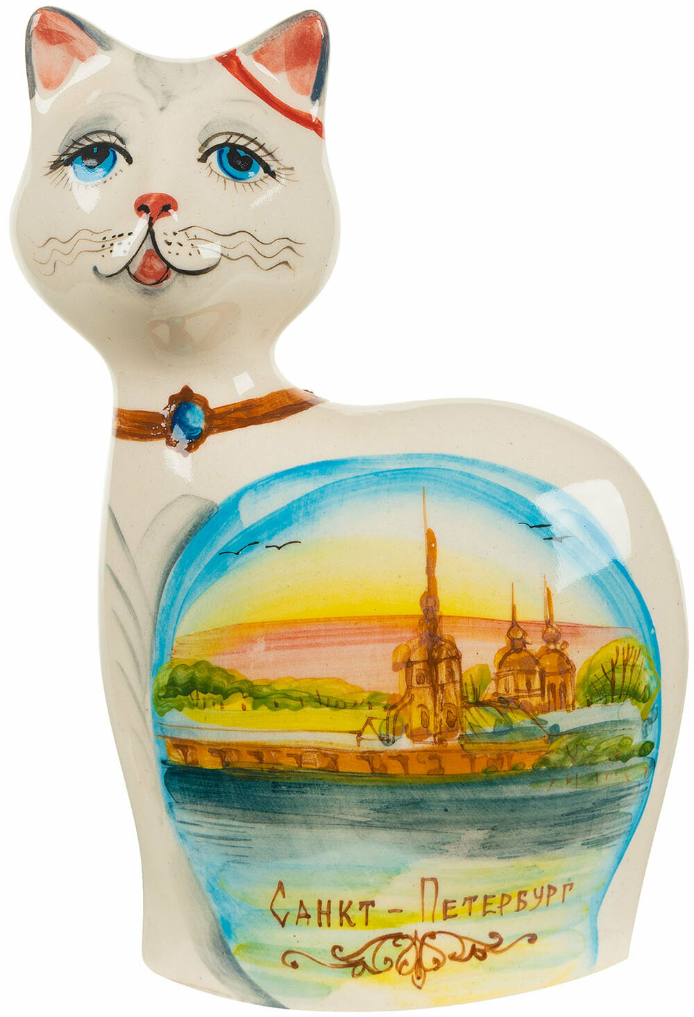 Фигурка декоративная Кошка Санкт-Петербург. Петропавловский собор керамическая авторской ручной работы