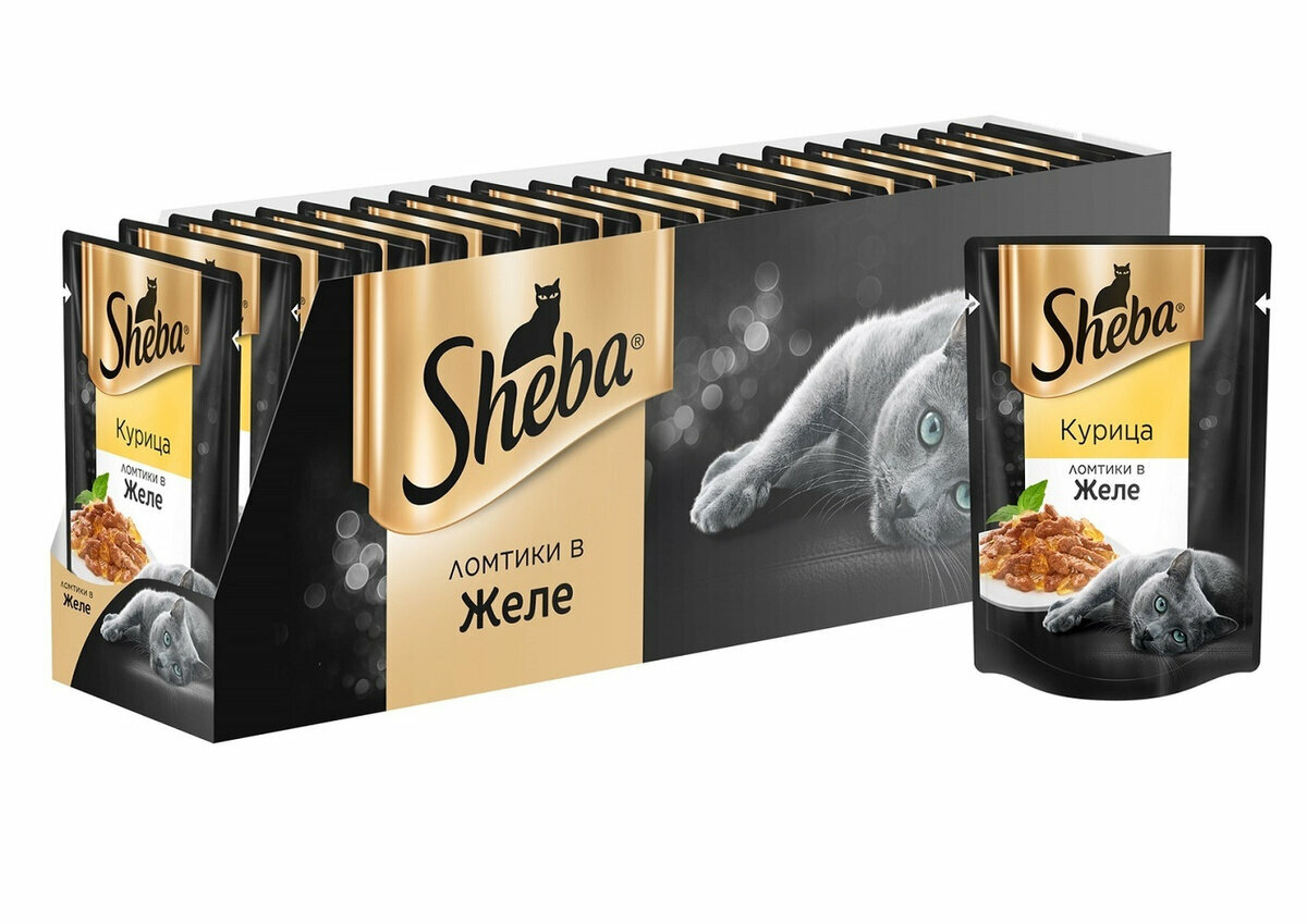 Корм консервированный для взрослых кошек SHEBA ломтики в желе с курицей, 75г, 24 шт.