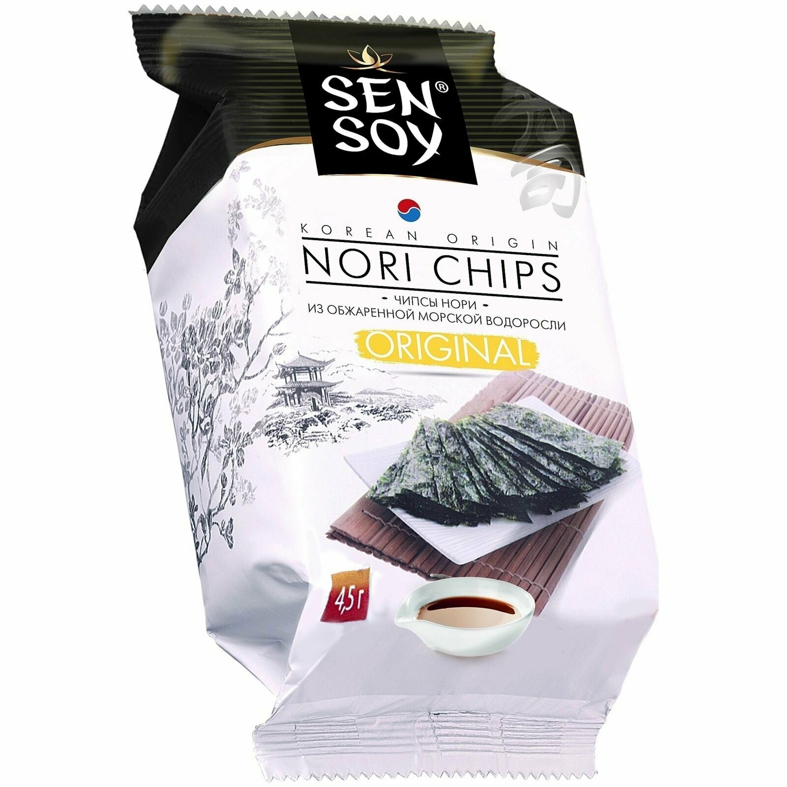 Чипсы нори Sen Soy Premium Original из морской капусты, 4.5г, 8 шт.