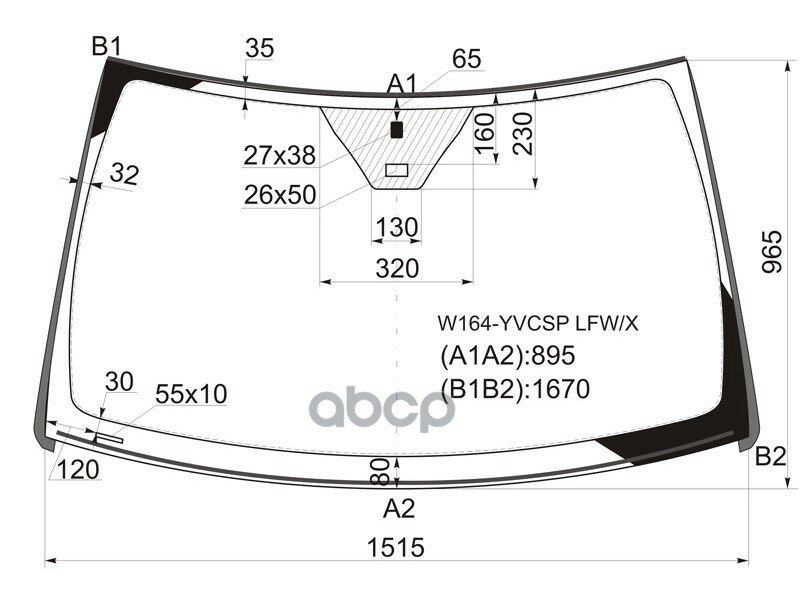 Стекло лобовое (Датчик дождя/ Молдинг) Mercedes-Benz M-Class 05-11 / GL-Class 06-12 XYG арт. W164-YVCSP LFW/X