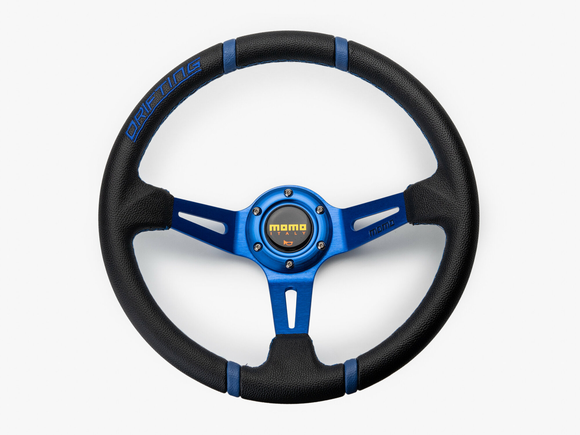 Руль momo с выносом кожа синий центр