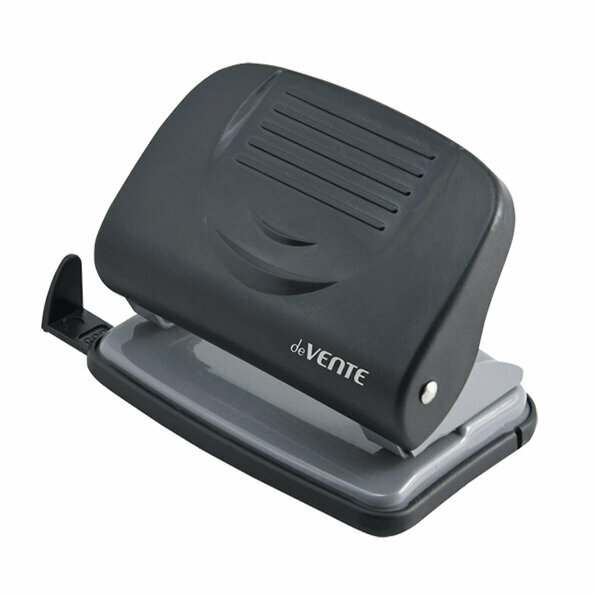 Дырокол deVente Stripe на 20 листов, пластиковый усиленный корпус, с линейкой, черный