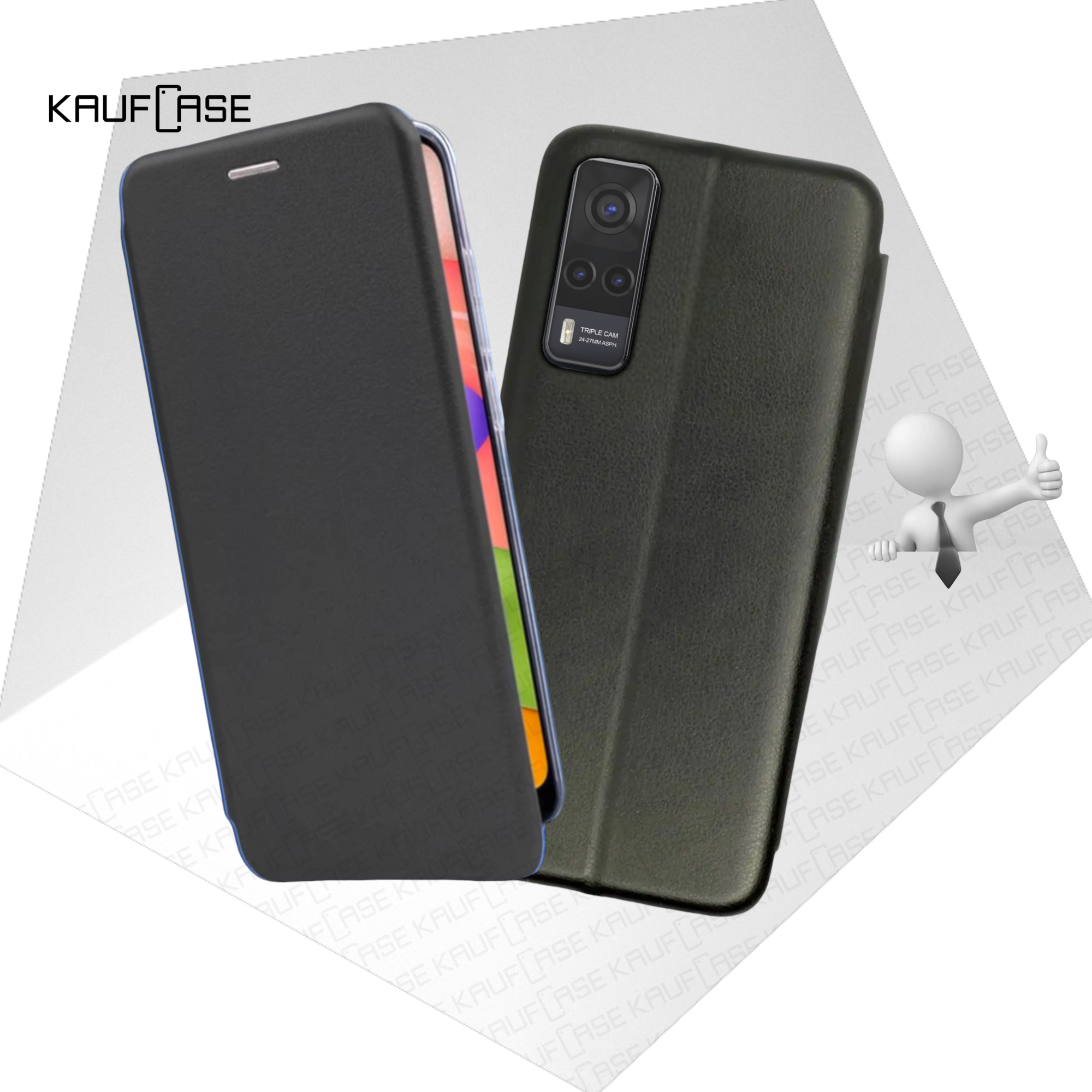 Чехол книжка для телефона Vivo Y31 /Y53s (V2036 /V2058) (6.58"), черный. Текстура под кожу