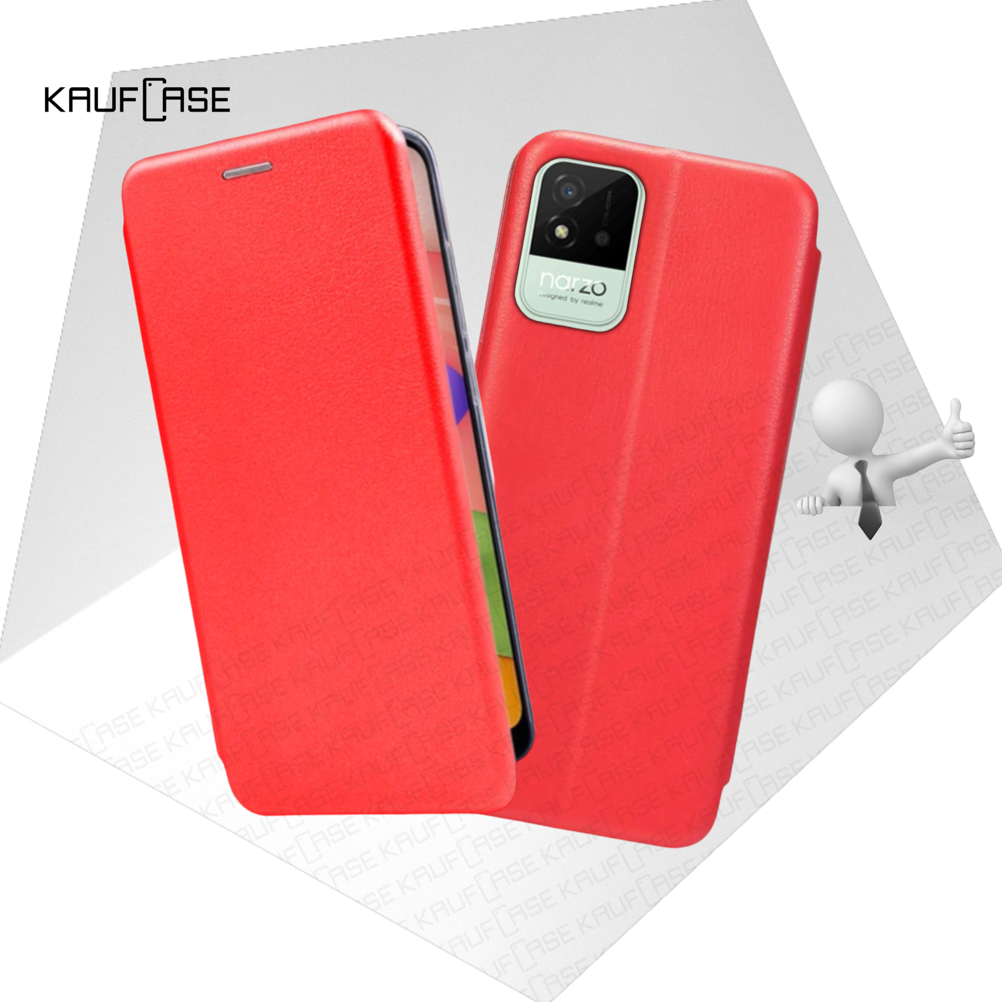 Чехол книжка для телефона Realme Narzo 50i (RMX3235) (6.5"), красный. Текстура под кожу