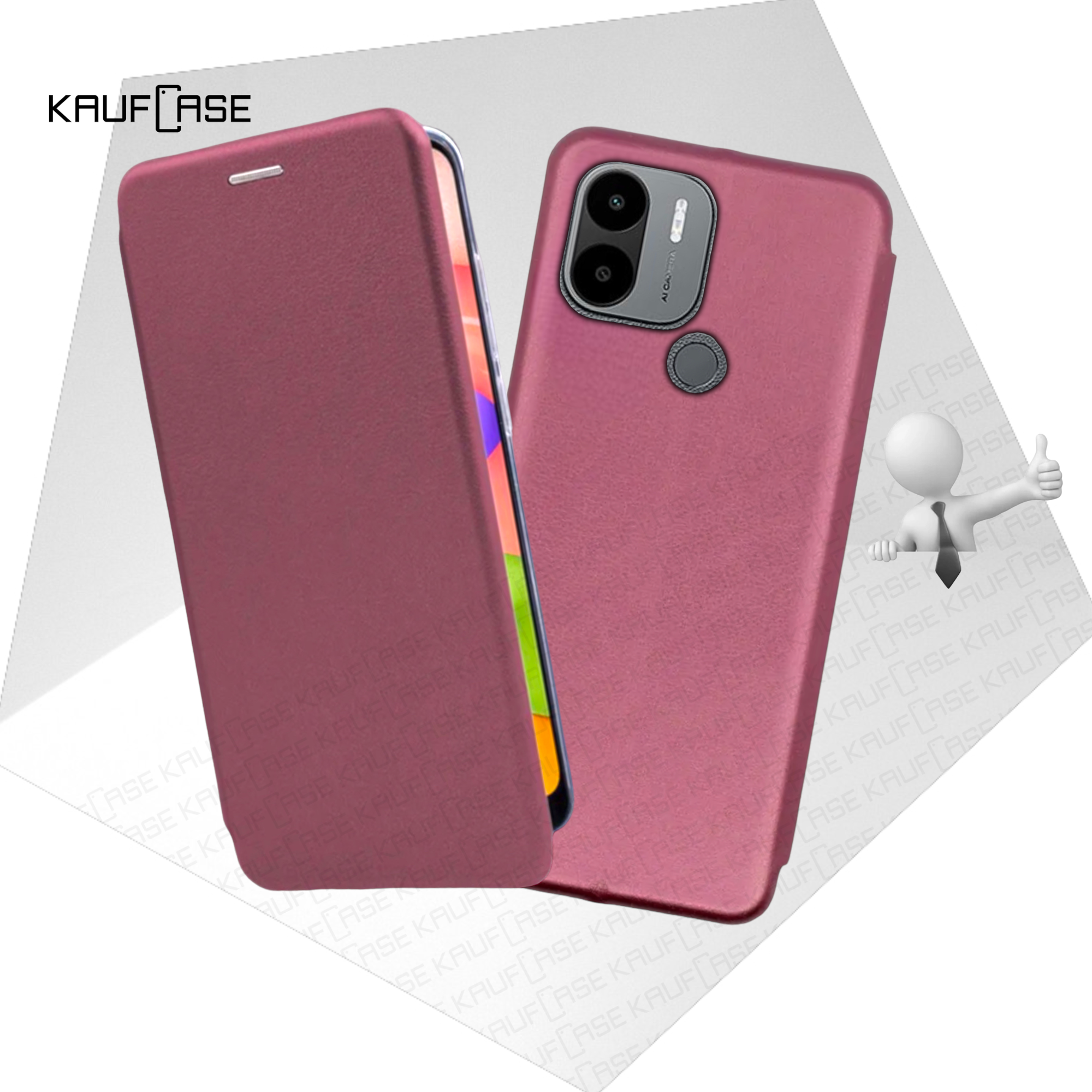 Чехол книжка для телефона Xiaomi Redmi A1+ /A2+ /Poco C51 (6.52"), бордовый. Текстура под кожу