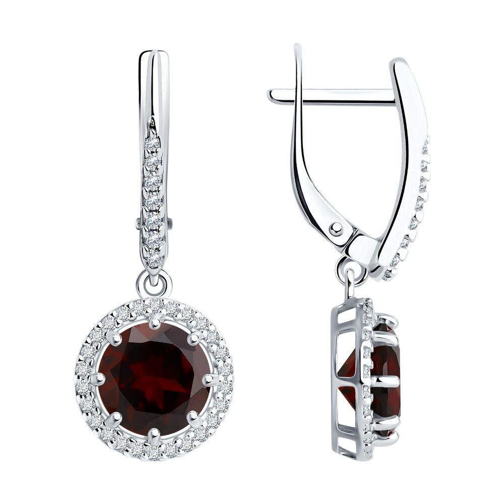 Серьги с подвесками, серебро, 925 проба, родирование, гранат, фианит
