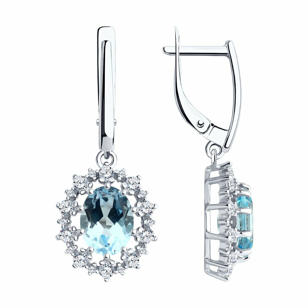 Серьги, серебро, 925 проба, топаз, фианит