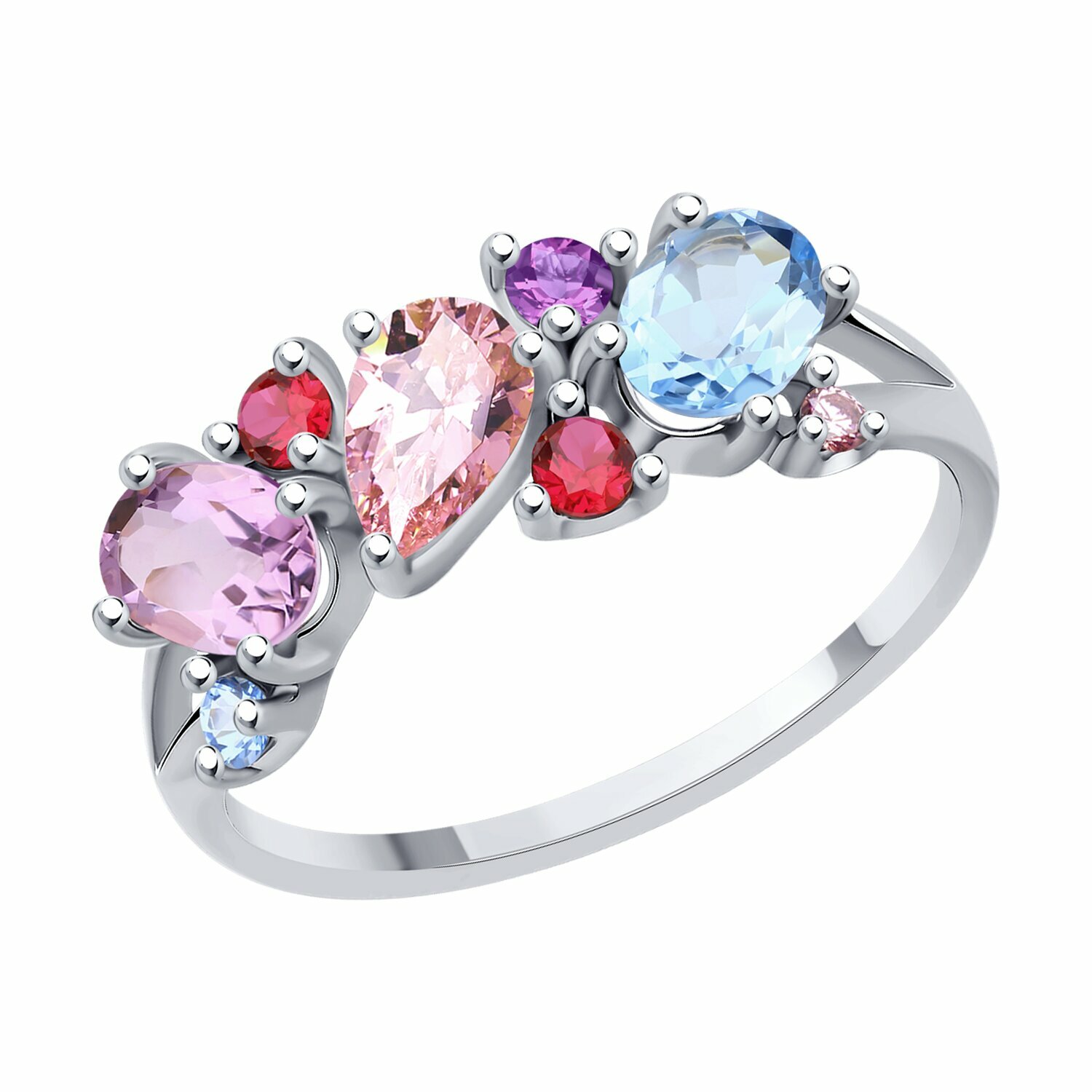 Кольцо, серебро, 925 проба, корунд, топаз, аметист