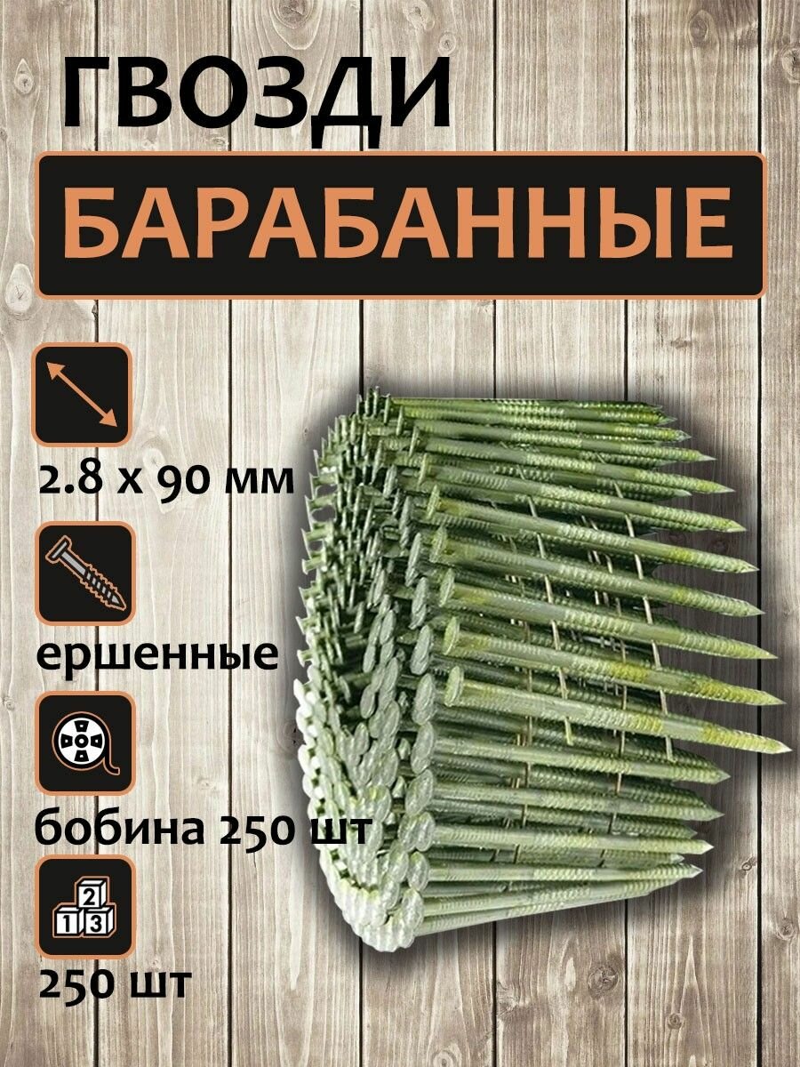 Гвозди барабанные, для нейлера 2,8х90 мм, ершенные 250 шт. CNW BK RING