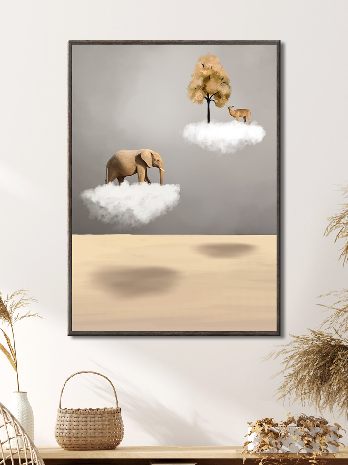 Картина на стену для интерьера "Облачный сон 2", 53х73 см, большая вертикальная, в раме/Графис