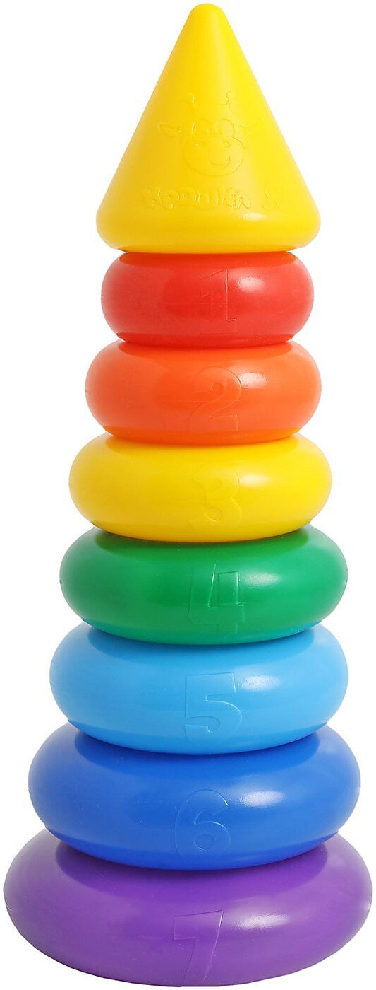Детская игрушка-пирамидка, 7 разноцветных колец с конусом, 33 см