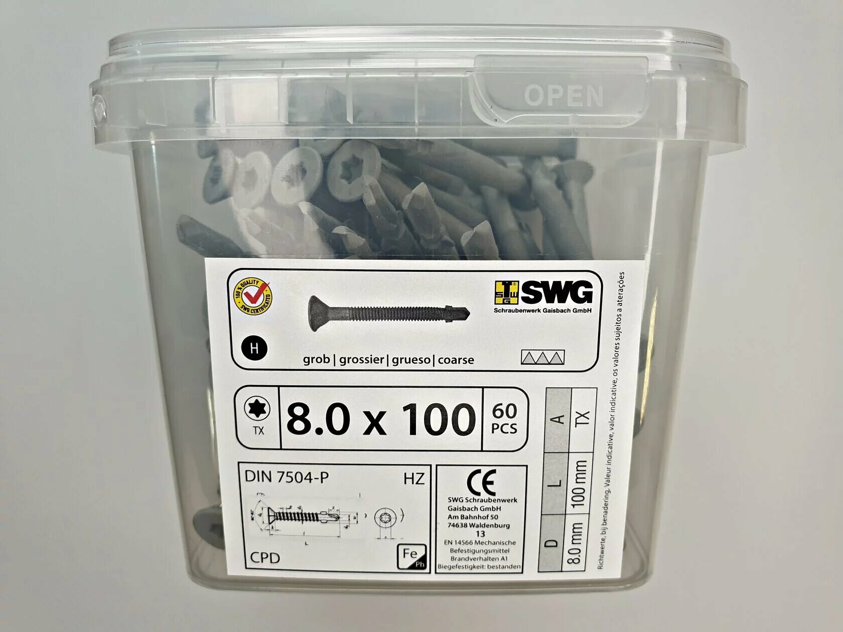 Саморез по металлу DIN 7504-P 8x100 (60 pcs) (HZ) (ЦСП) SWG, Германия