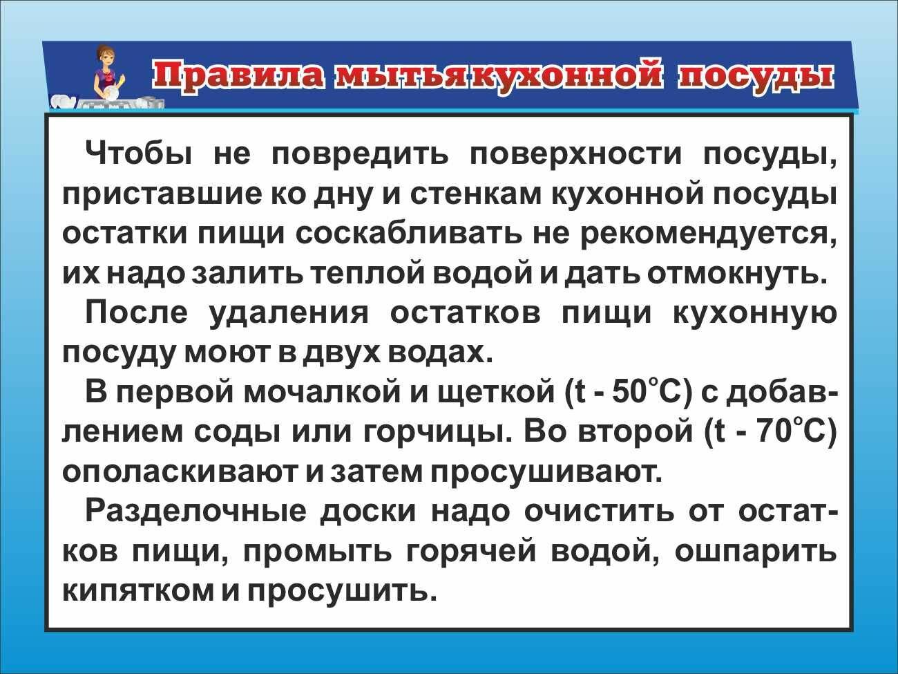 Информационный стенд для кабинета Технологии "Правила мытья кухонной посуды" (400х300мм)