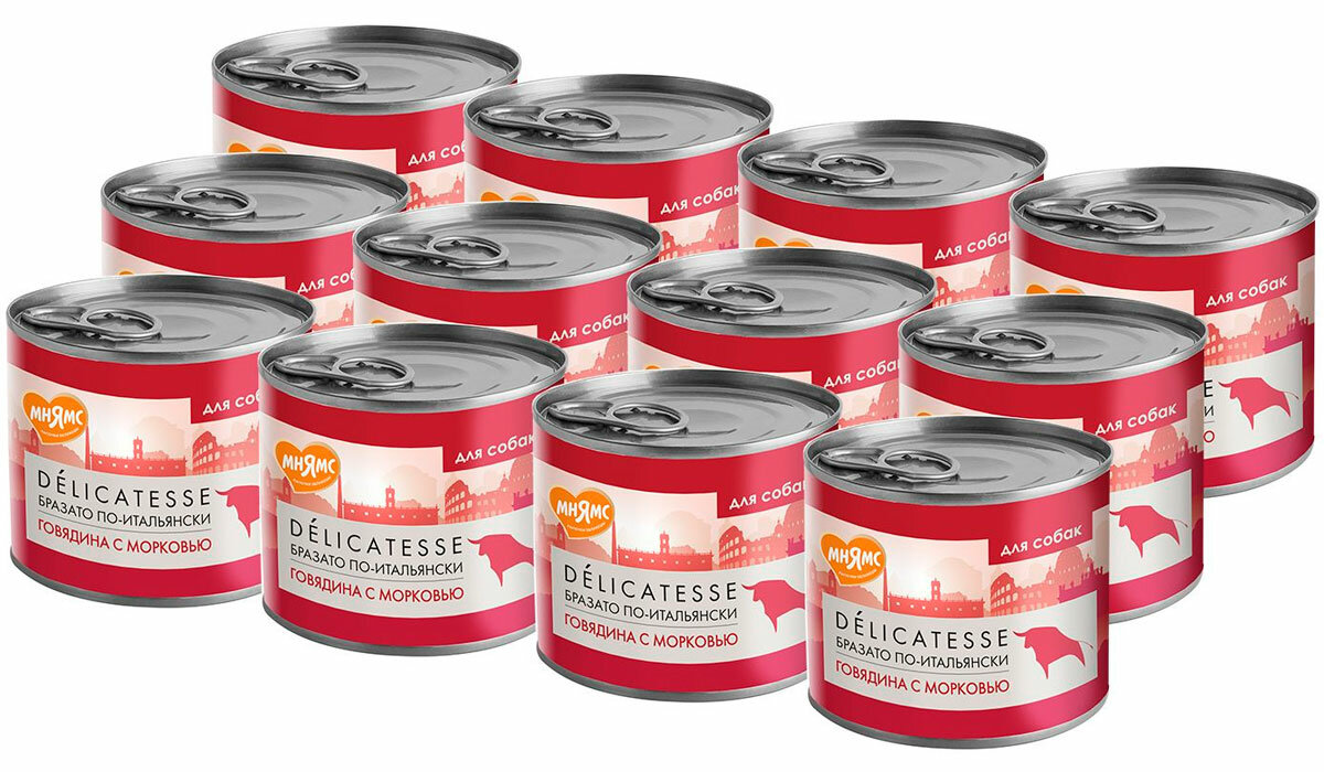 Мнямс DELICATESSE бразато ПО-итальянски для собак всех пород с говядиной и морковью (200 гр х 12 шт)