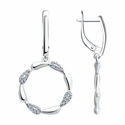 Серьги с подвесками, серебро, 925 проба, родирование, фианит