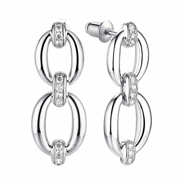 Серьги пусеты, серебро, 925 проба, родирование, фианит