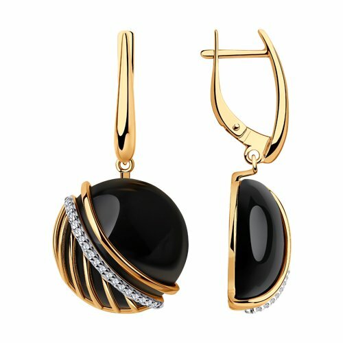 Серьги с подвесками, серебро, 925 проба, золочение, агат, фианит