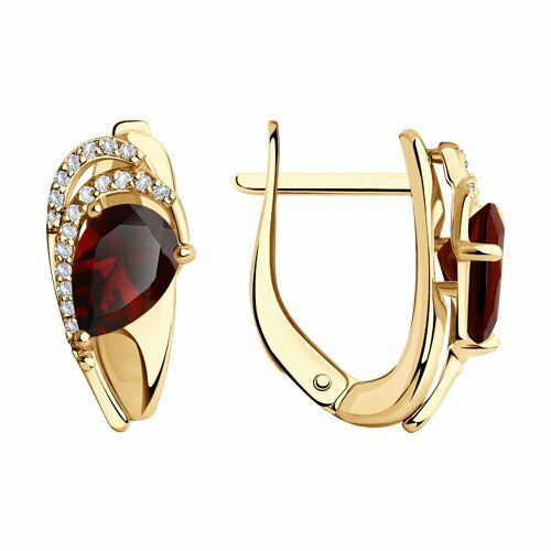 Серьги, серебро, 925 проба, золочение, фианит, гранат