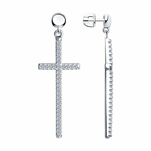 Серьги пусеты, серебро, 925 проба, родирование, фианит