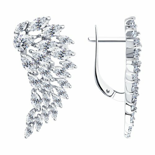 Серьги, серебро, 925 проба, родирование, фианит