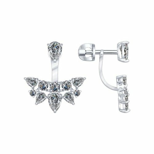 Серьги пусеты, серебро, 925 проба, родирование, фианит