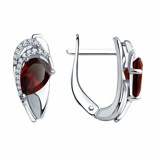 Серьги, серебро, 925 проба, родирование, гранат, фианит