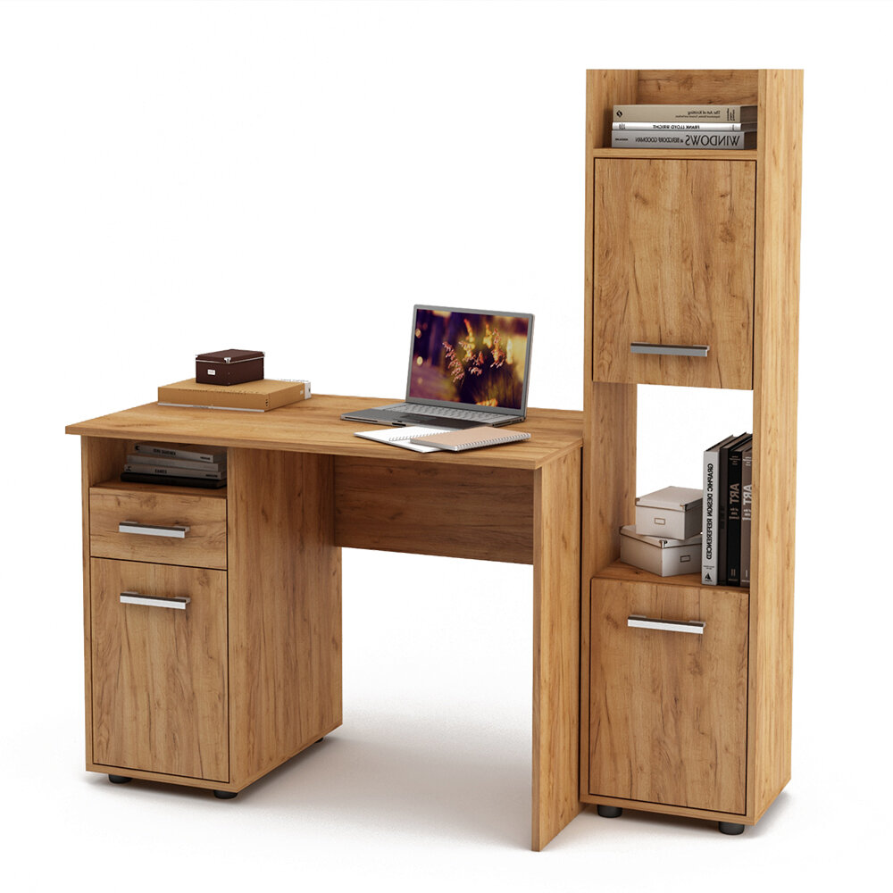 Стол письменный с тумбой для школьника №2, высота 145,3 см, ширина 135 см, глубина 60 см, дуб золотистый