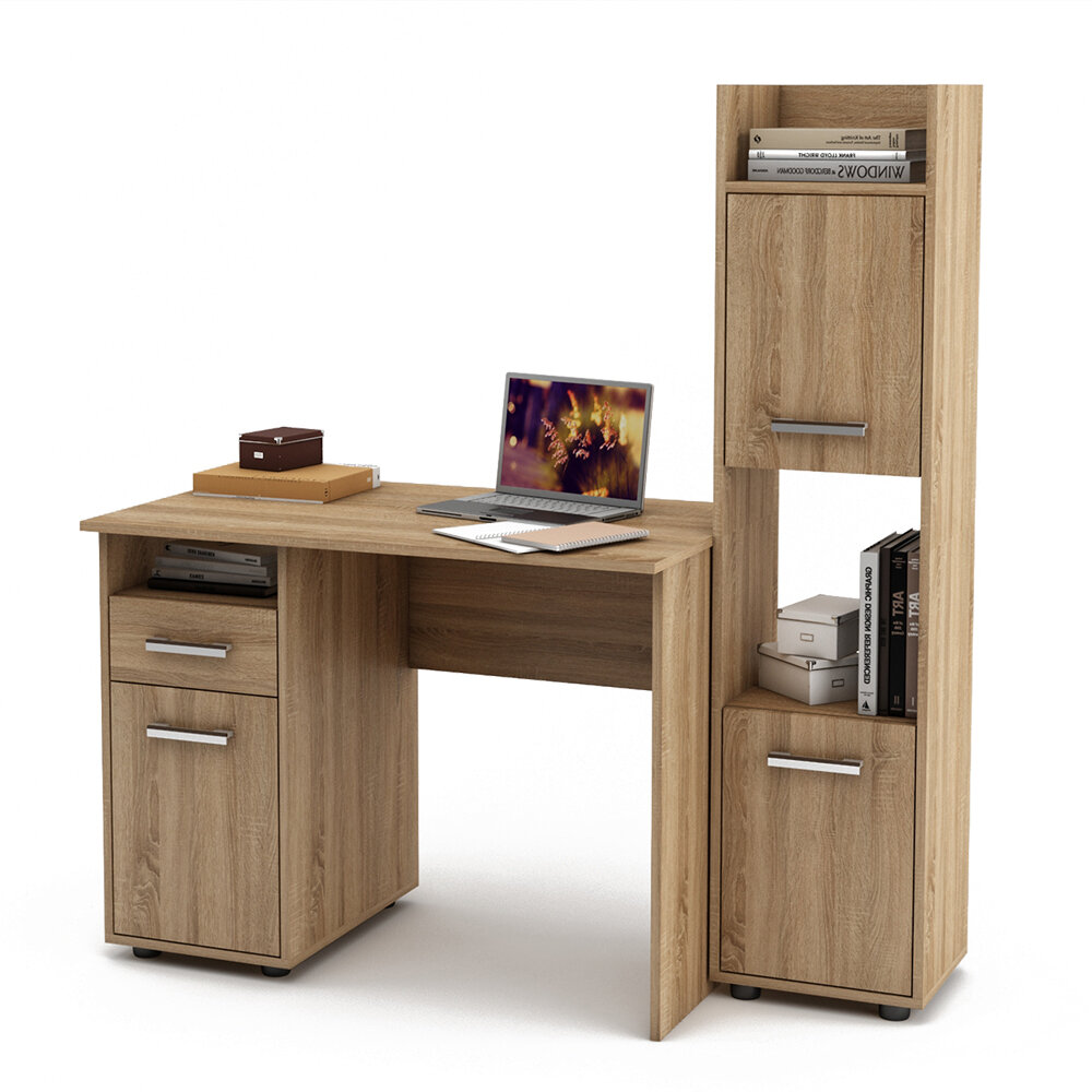 Стол письменный с тумбой для школьника №2, высота 145,3 см, ширина 135 см, глубина 60 см, дуб сонома