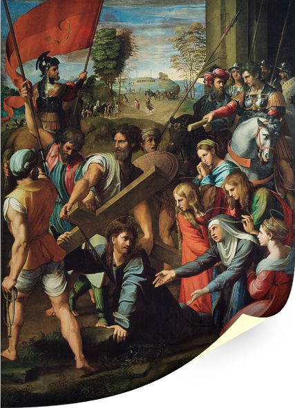 "Падение Христа по пути на Голгофу", Рафаэль, картина для интерьера (репродукция) (30х42 см / без подрамника)