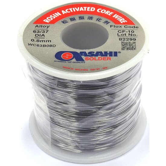 Припой с флюсом Asahi Припой WC63B08D, 0.8мм 1.0кг Sn63/Pb37 (СF10 флюс RA)