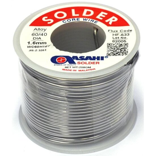 Припой с флюсом Asahi Припой WC60H16F, 1.6мм 0.25кг Sn60/Pb40 (HF533 флюс RMA)
