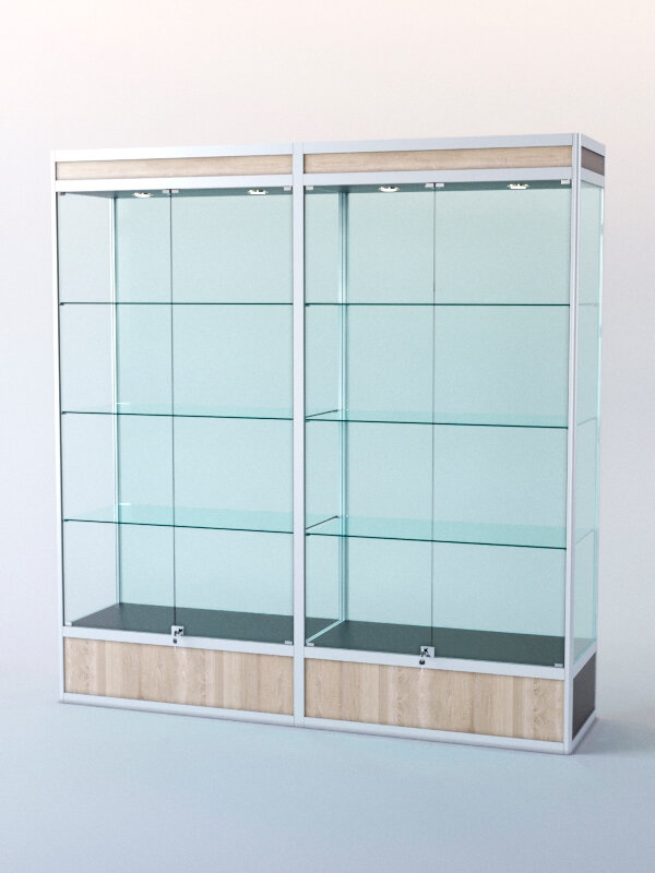 Витрина для музеев вооруженных сил "экспонат" №1-2 двухметровая (задняя стенка стекло), Дуб Венге и Дуб Сонома