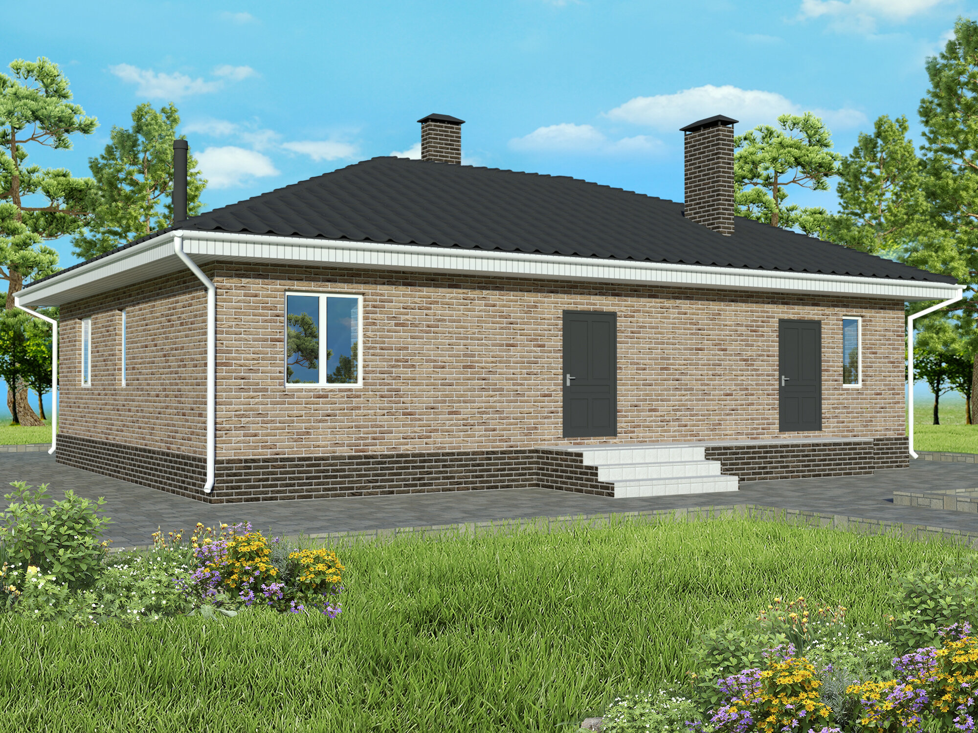 Проект дома для ипотеки и строительства 11-0082А (116.68 м2, 14.37x10.6 м, газобетона 400 мм, облицовочный кирпич)