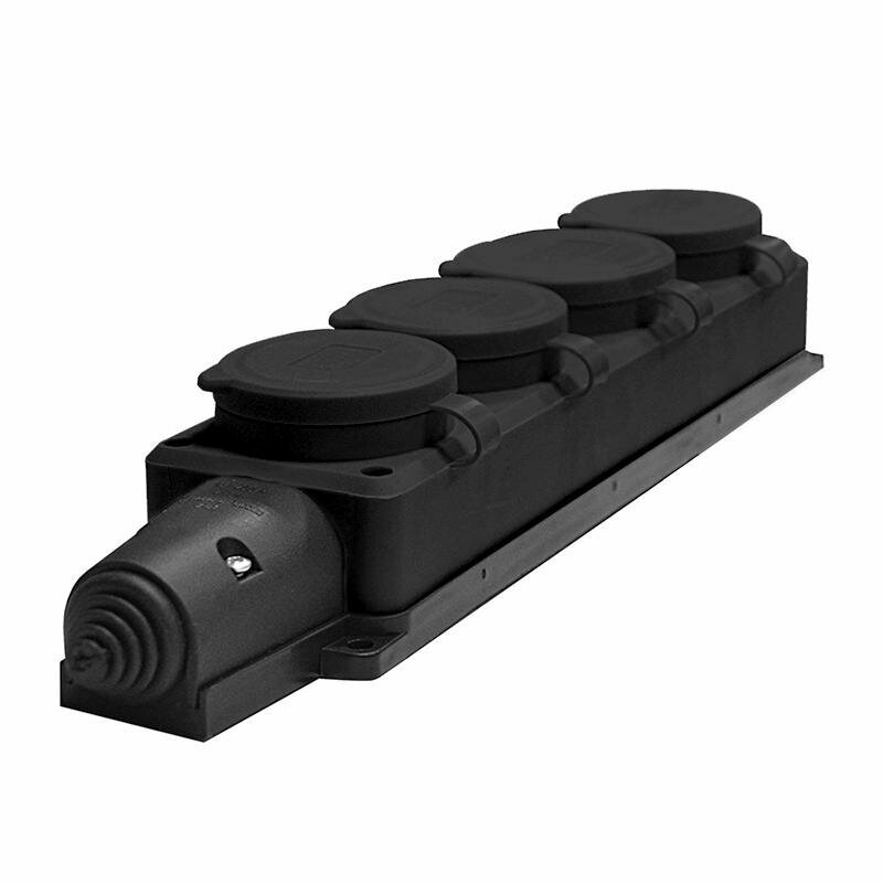 Колодка удлинителя 4-м Компакт 1ф с загл IP44 16А каучук черн, UNIVERSAL 602231 (1 шт.)