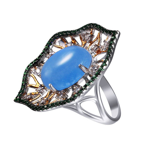 Кольцо, серебро, 925 проба, агат, фианит