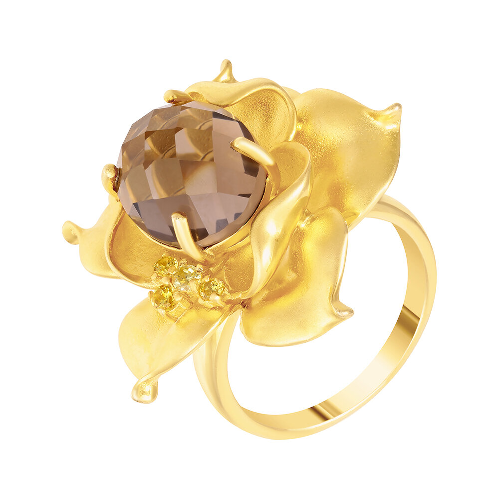 Кольцо, серебро, 925 проба, раухтопаз