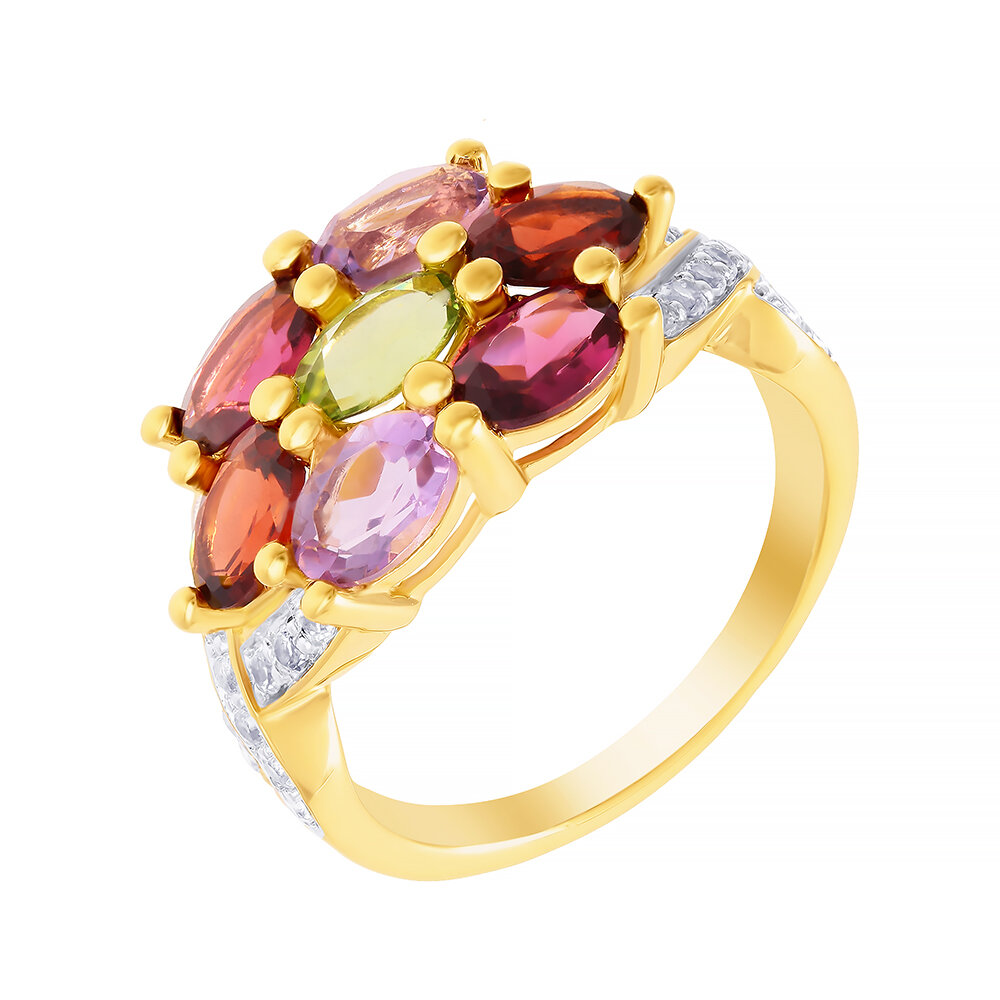 Кольцо, серебро, 925 проба, топаз, аметист, родолит, гранат, перидот