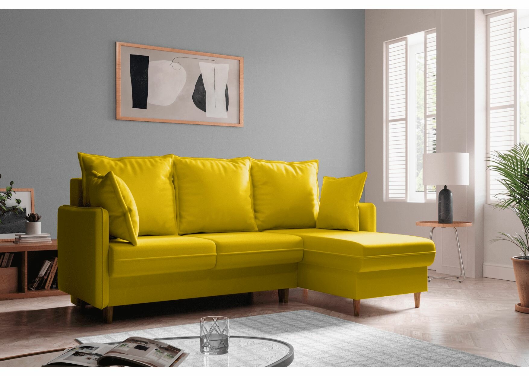 Диван угловой раскладной Цезарь в цвете ярко-желтый (velutto 40)
