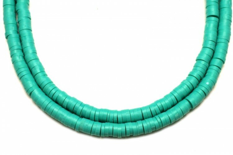 Бусины каучуковые плоские круглые 4х1мм, отверстие 1,8мм, цвет бирюзовый, 524-027, 1 нить (около 43 см, около 350шт)