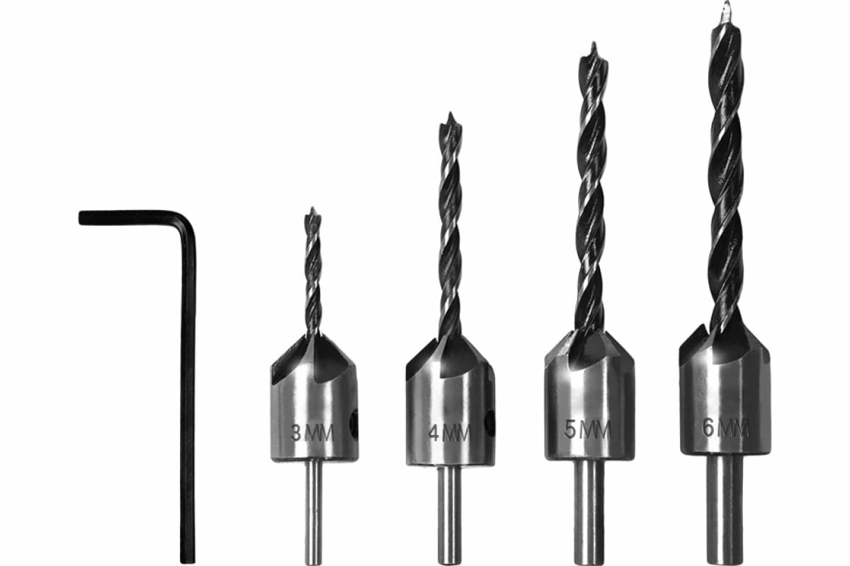 Gigant Zenk-4 Набор зенковок по дереву 4шт с сверлами 3,4,5,6 мм для столярных работ