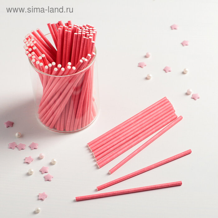 Палочки для кейкпопсов, 10х0,3 см, в наборе 100 шт, цвет розовый
