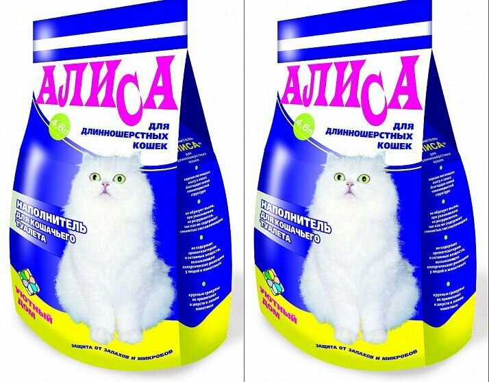 Алиса Наполнитель для кошачьего туалета, для длинношерстных кошек 4,6 л, 2 штуки