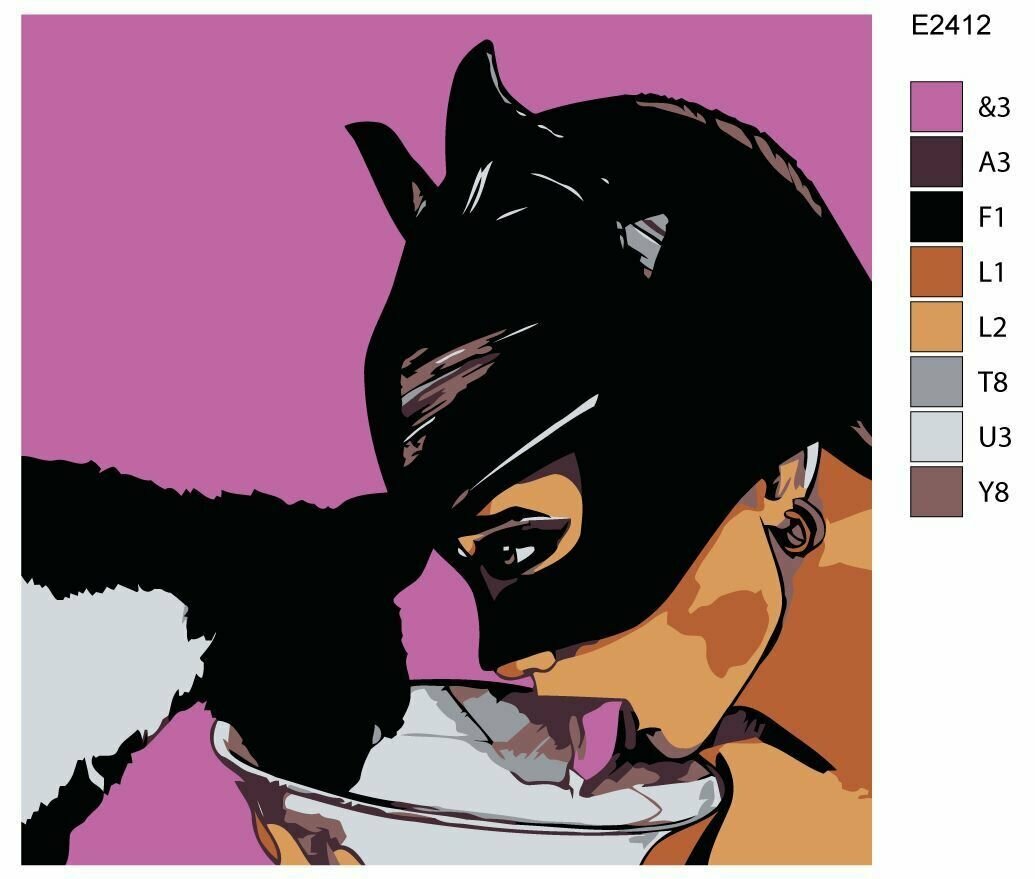 Детская картина по номерам E2412 "Женщина-Кошка и кот пьют молоко" 30x30