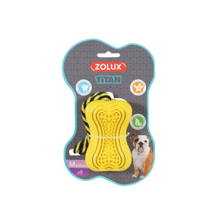 Zolux игрушка Титан "Кость-кормушка" с веревкой для собак 8 см, Желтый